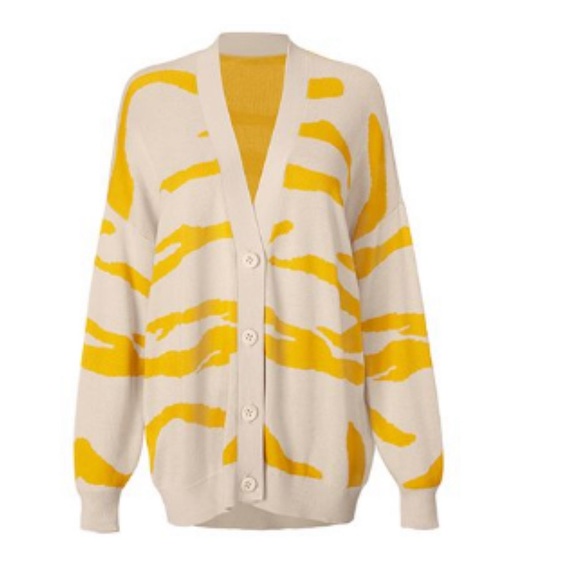 CAbi | Sweaters | Cabi Roar Yellow Tiger Stripe Button Front Oversized ...